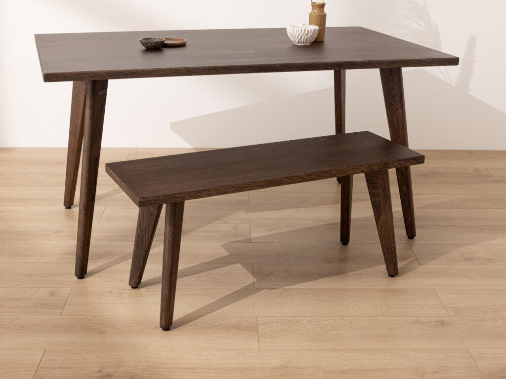 Dark Solid Oak Scandinavian Dining Bench | Grain & Frame